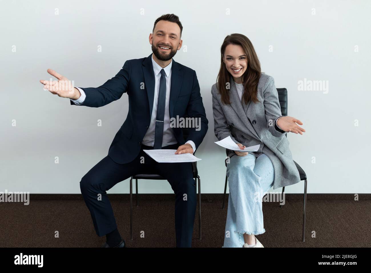 office workers at the interview greet the job seeker Stock Photo - Alamy
