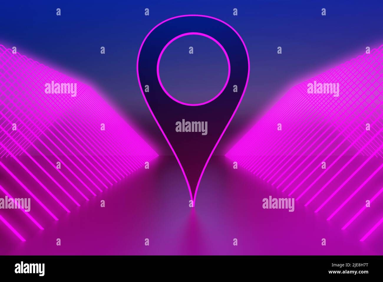 black symbol pin with neon corridor. 3d rendering Stock Photo - Alamy