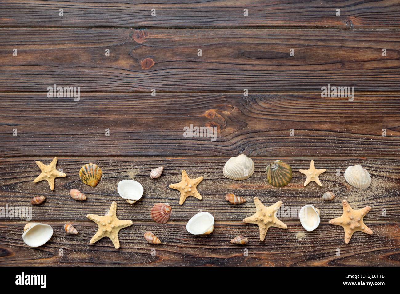 Summer time concept Flat lay composition with beautiful starfish and ...