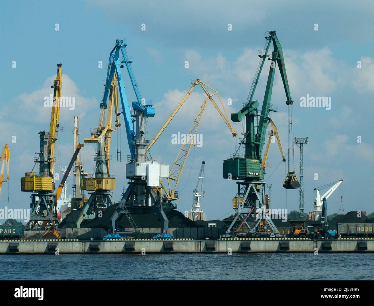Coal terminal in the Riga Sea Passenger Port. Unloading trains with ...