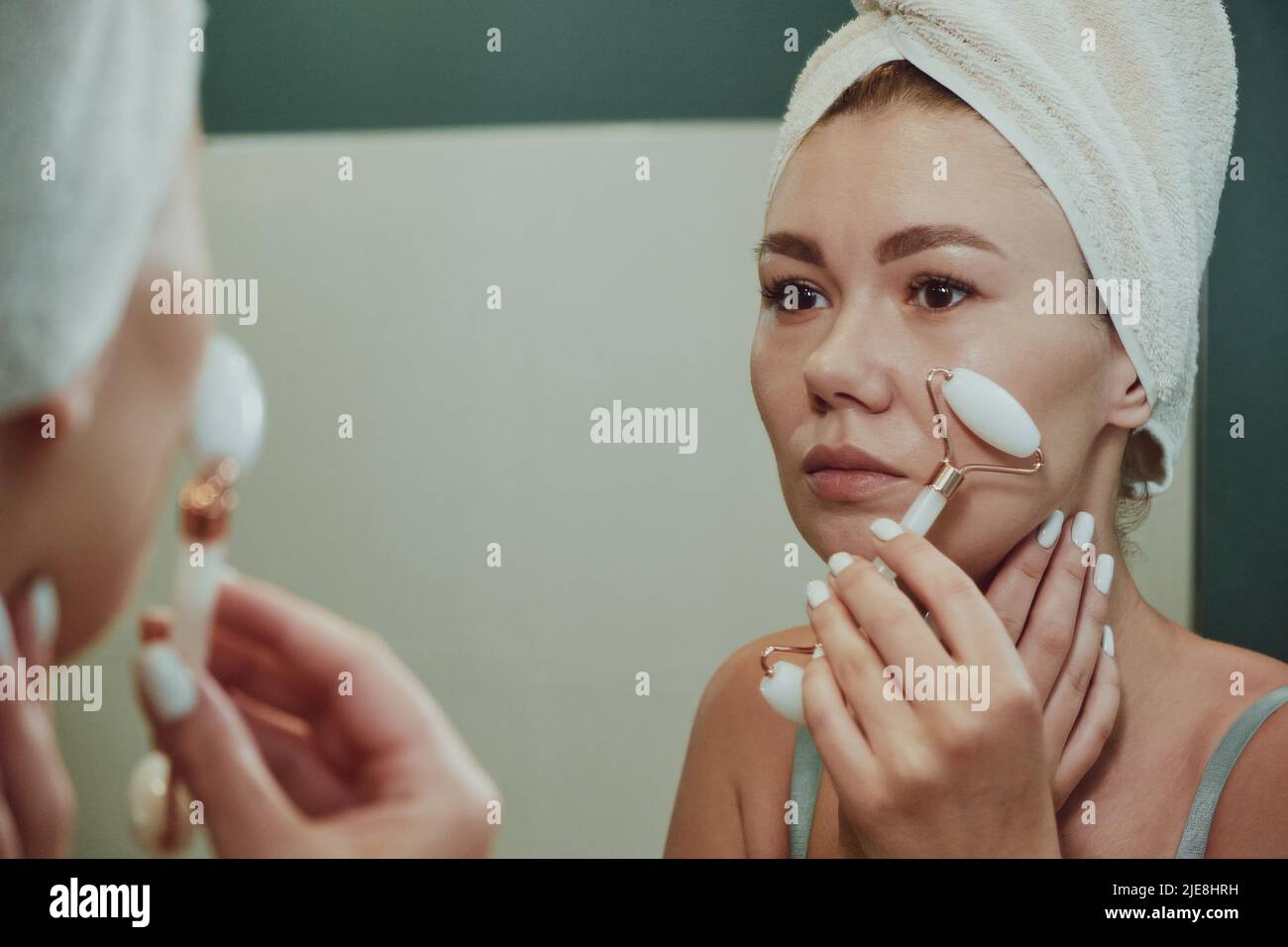 Looking in mirror face close up hi-res stock photography and images - Alamy