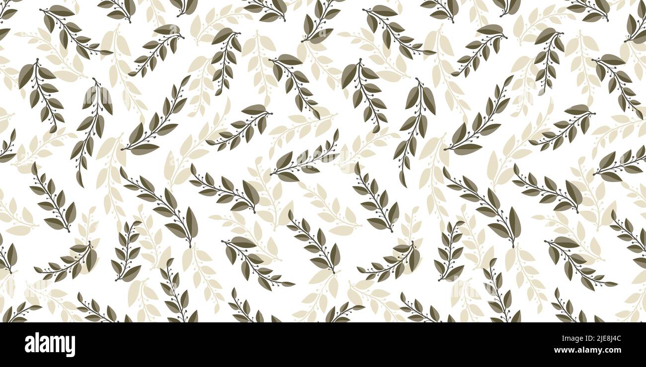 Vector leaf branches silhouette seamless pattern background.Hand drawn ...
