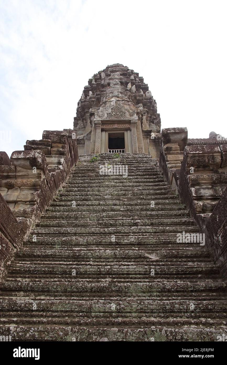 The stairway to the upper terrace at Angkor Wat, Angkor, Siem Reap ...