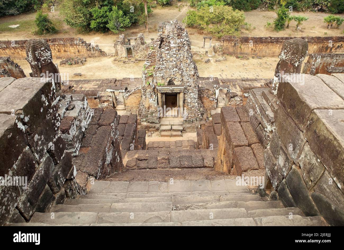 The stairway to the upper terrace of the Pre Rup temple ruins, Angkor ...