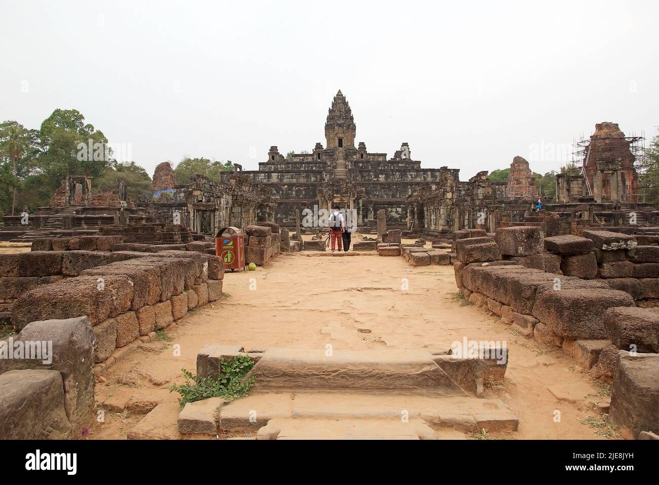 Tourists are visiting the Bakong temple ruins, Angkor, Siem Reap ...