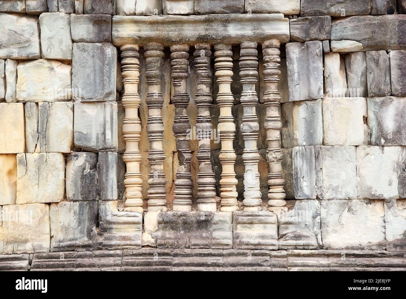 Architecture details, the fake window, at the Bakong temple ruins ...