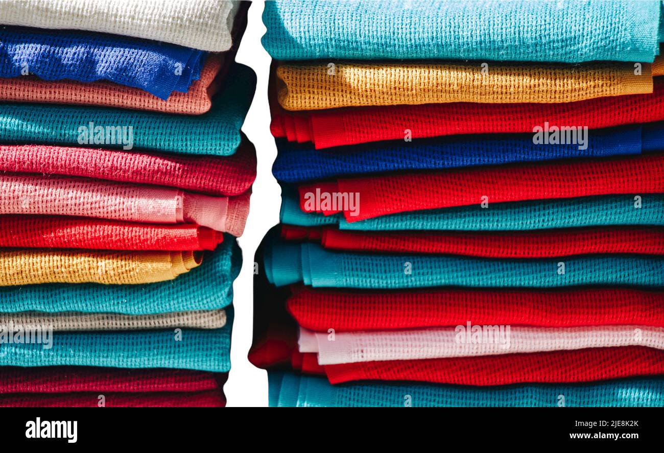 Sale of textiles and fabric on white background on the Turkish market ...