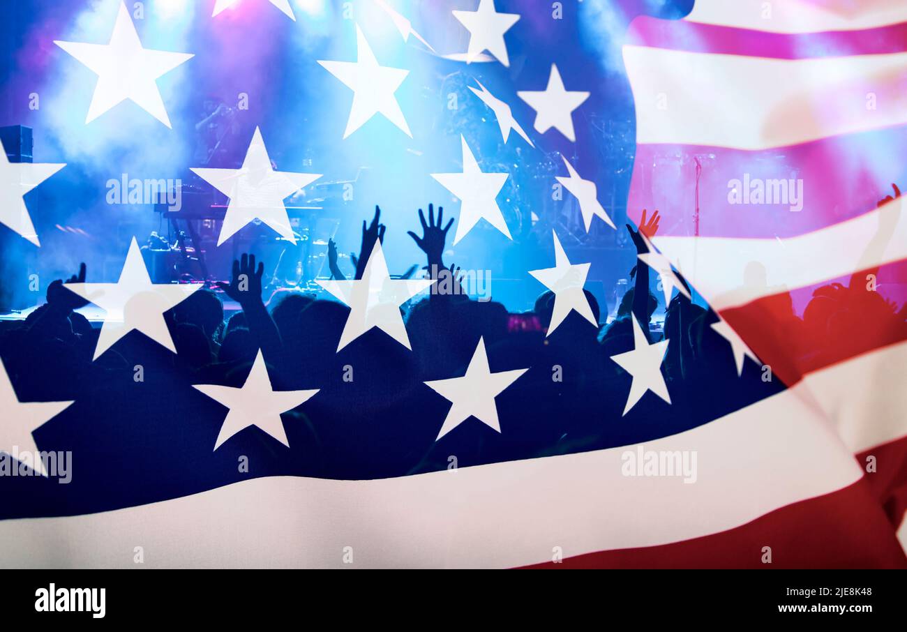 Crowd of people celebrating Independence Day. United States of America ...
