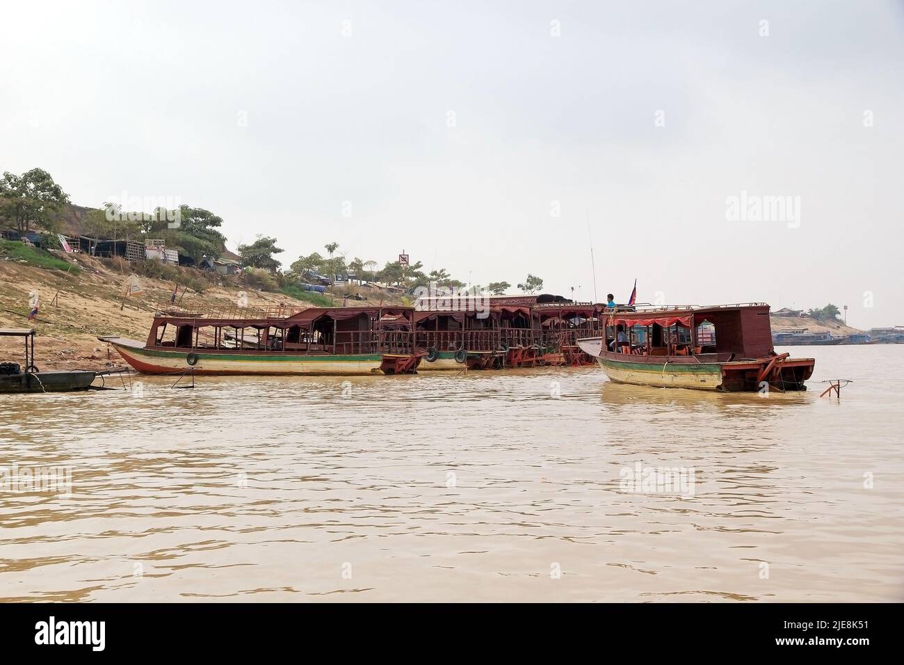 Traditional boat on the Tonle Sap lake, Cambodia. Tonle Sap is a ...