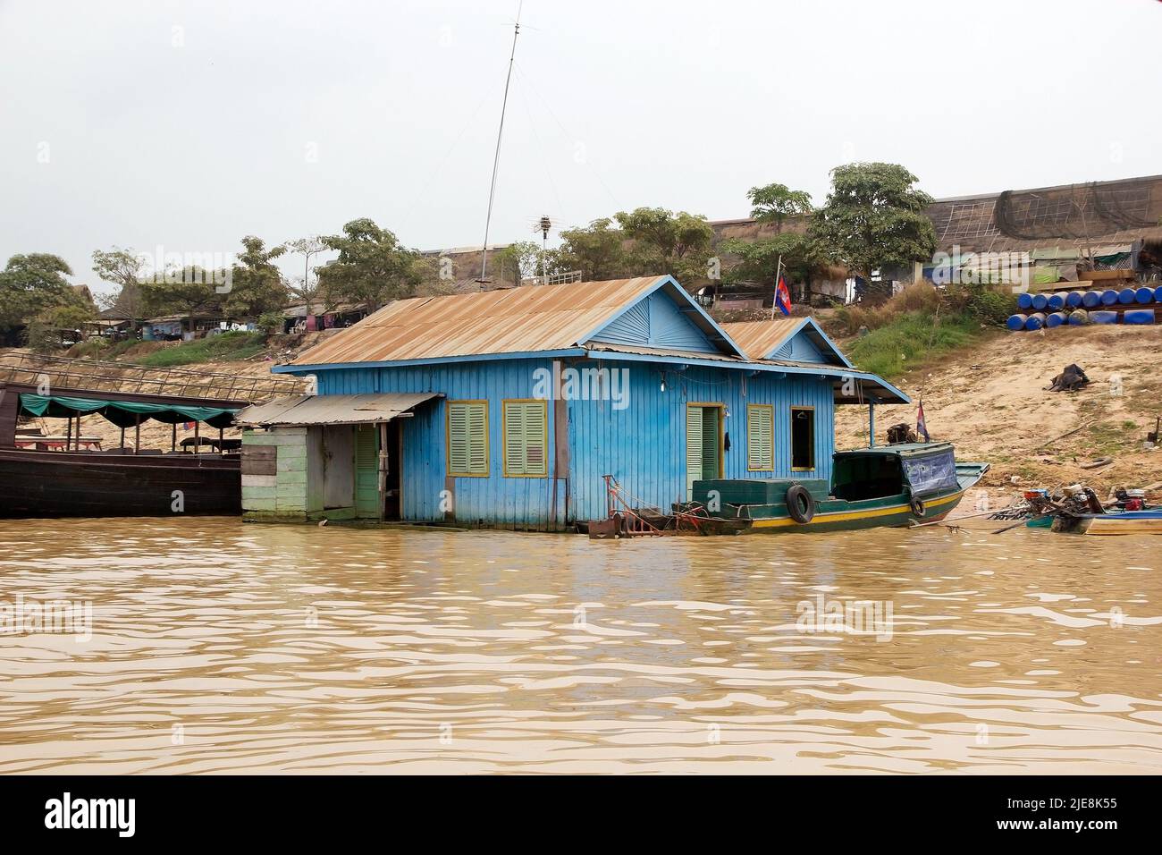 Traditional floating house on the Tonle Sap lake, Cambodia. Tonle Sap ...