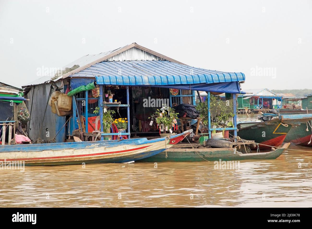 Traditional floating house on the Tonle Sap lake, Cambodia. Tonle Sap ...