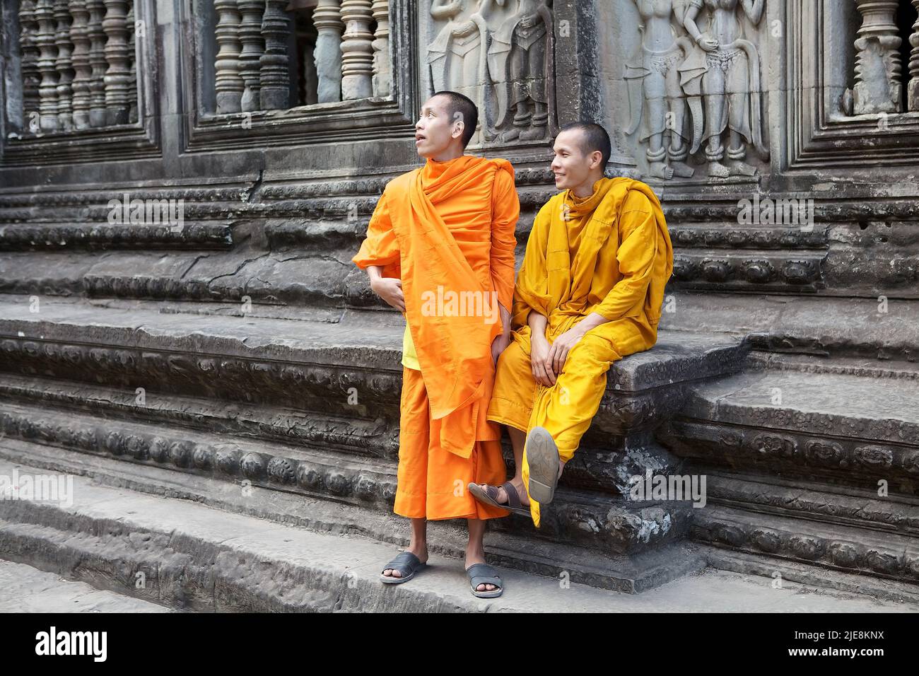 Buddhist monks are visiting Angkor Wat, Angkor, Siem Reap, Cambodia ...