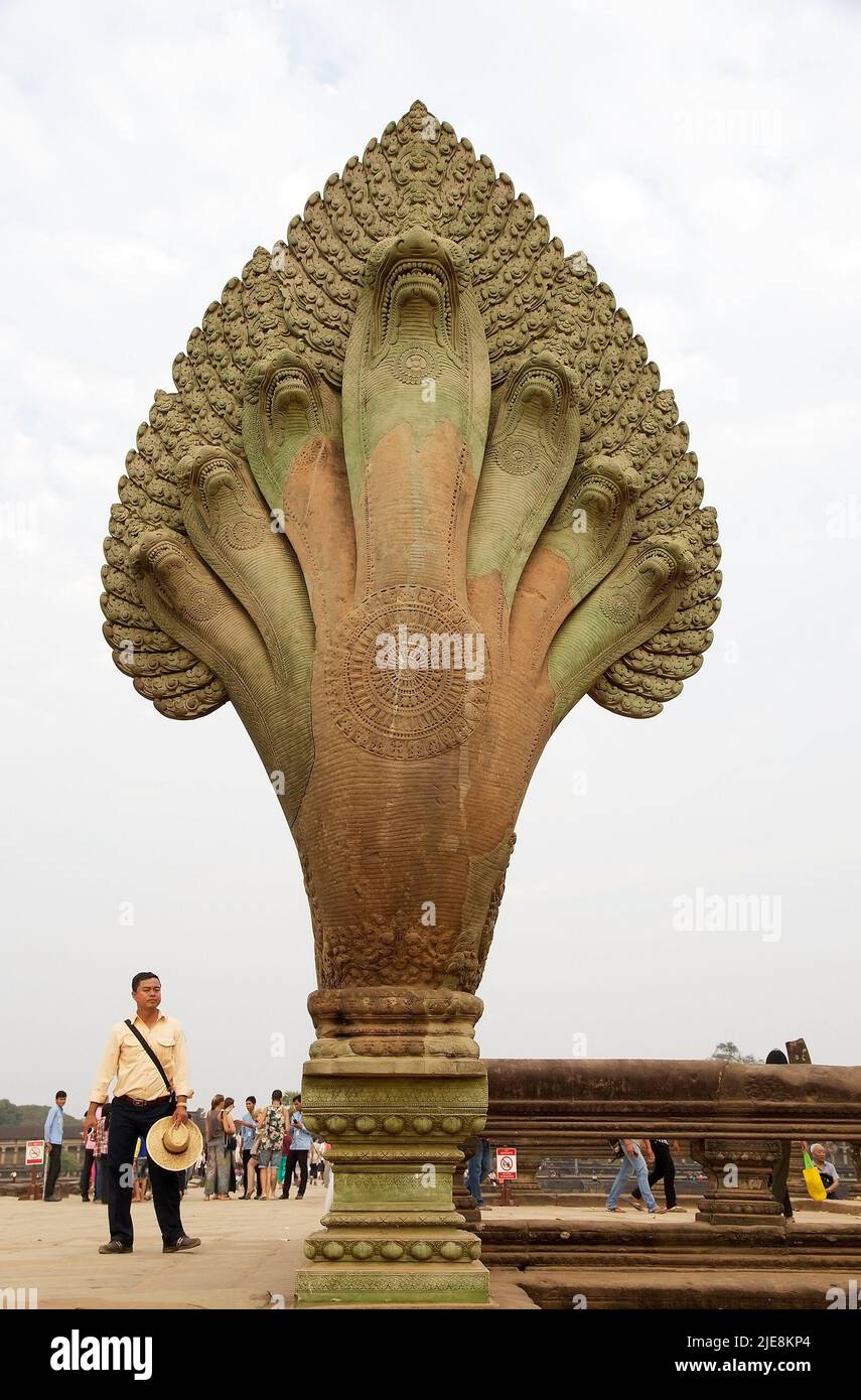 Naga balustrade of the causeway to Angkor Wat, Angkor, Siem Reap ...