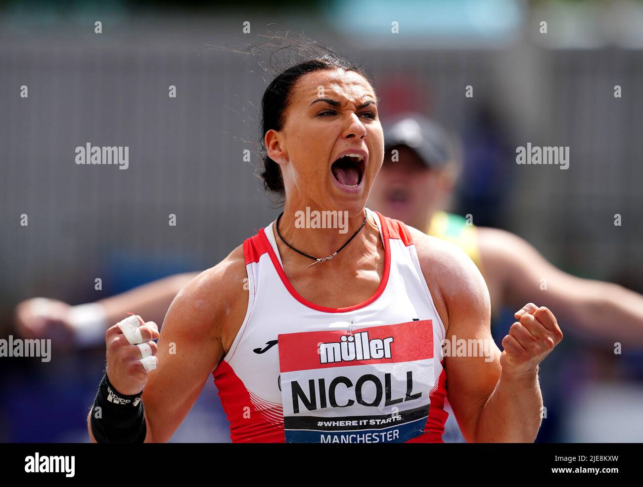 Adele Nicoll on her way to winning the WomenÕs Shot Put during day ...