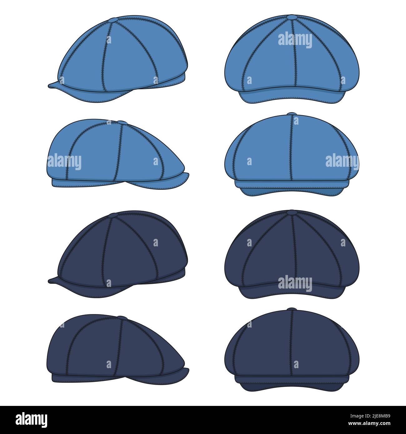 Set of color illustrations with peaked cap, forage cap, kepi. Isolated ...