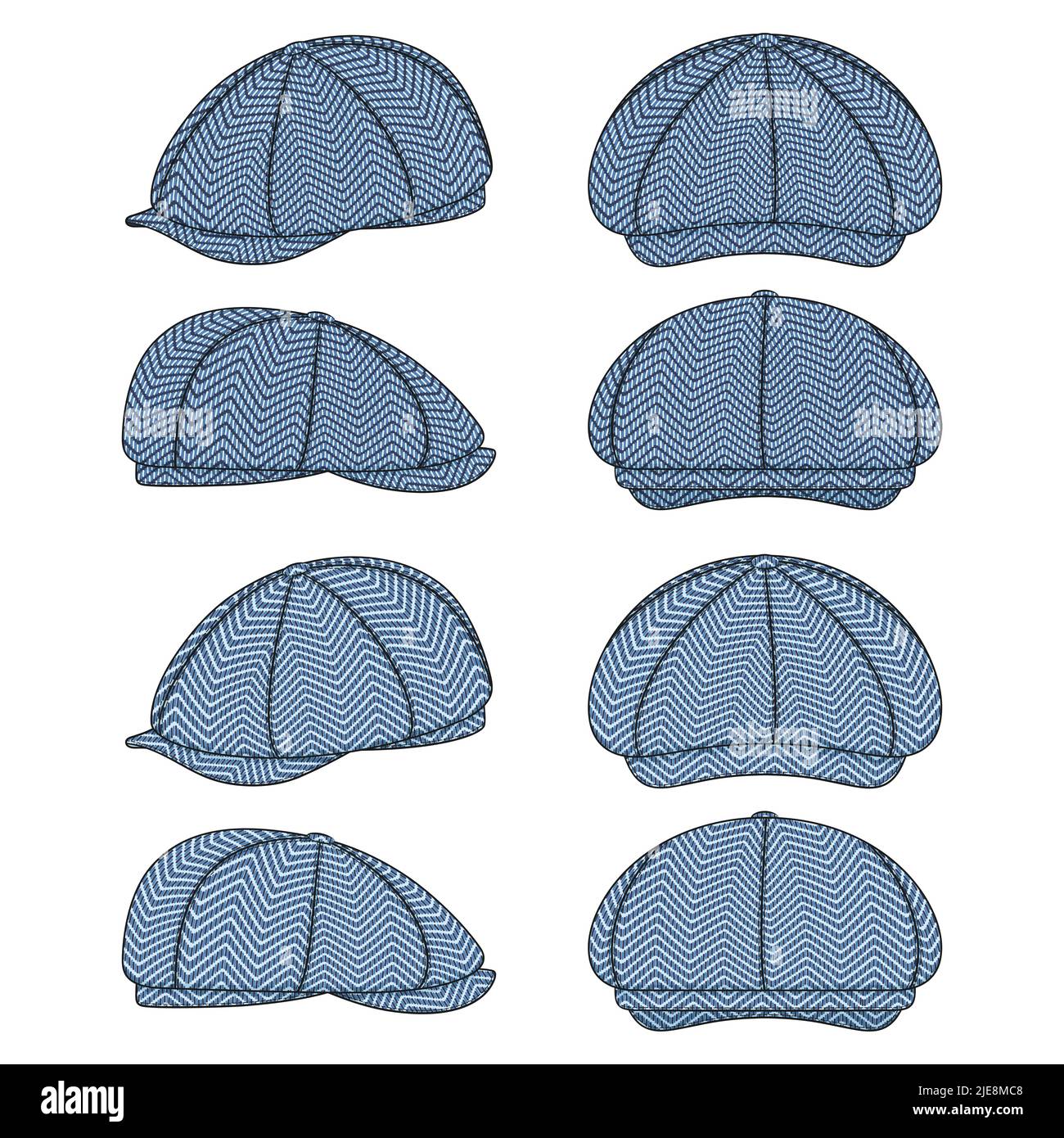 Set of color illustrations with felt peaked cap, forage cap, kepi ...