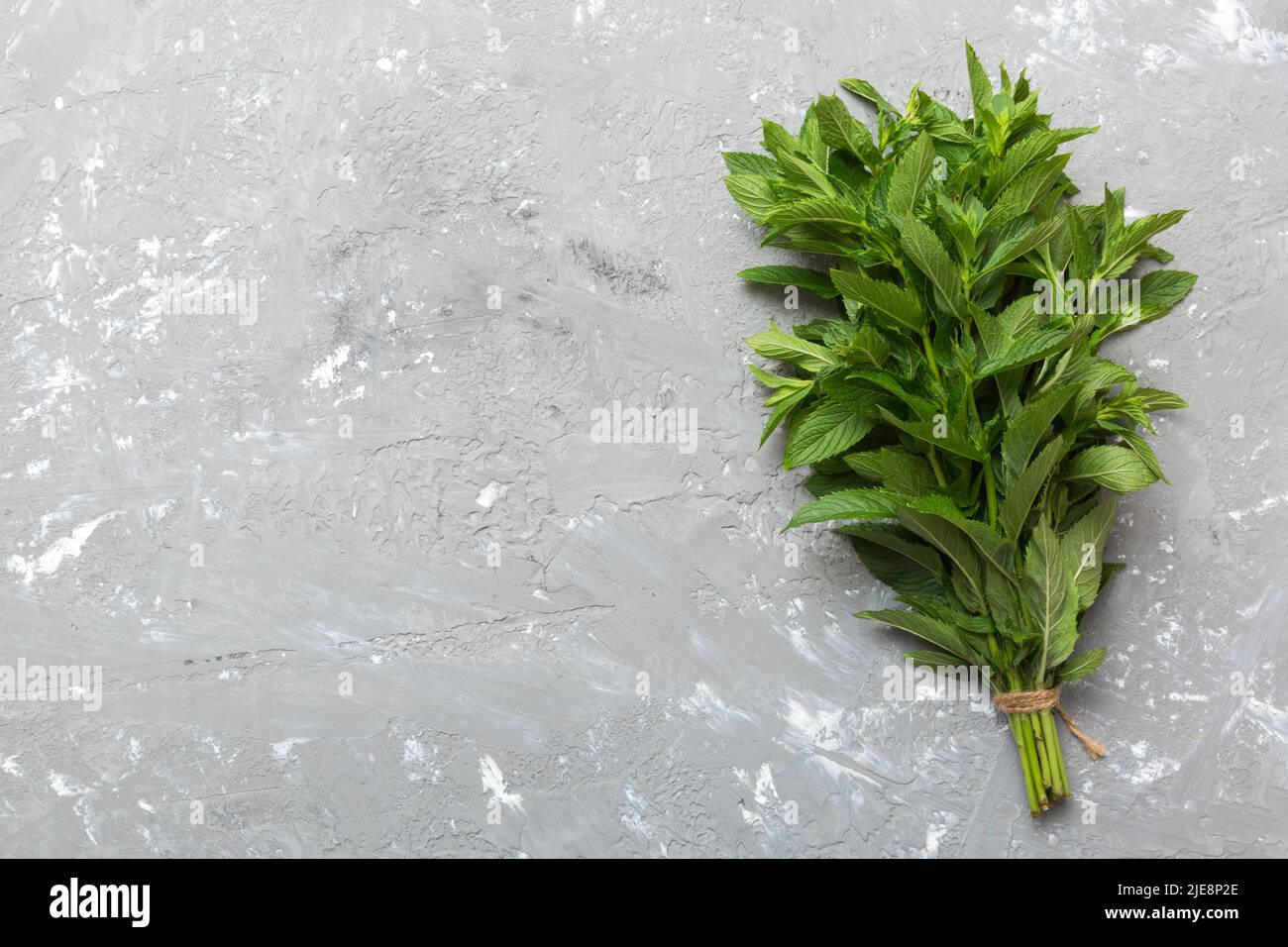 Fresh mint bunch on colored table. Top view with copy space Stock Photo ...