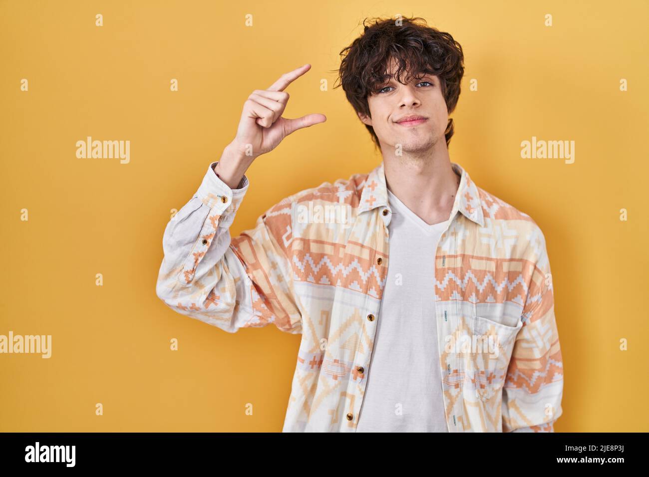 Young man wearing casual summer shirt smiling and confident gesturing ...