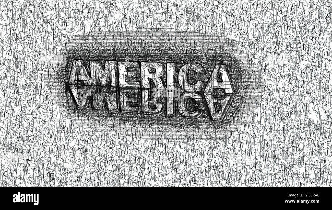 America text hand draw digital art Stock Photo - Alamy
