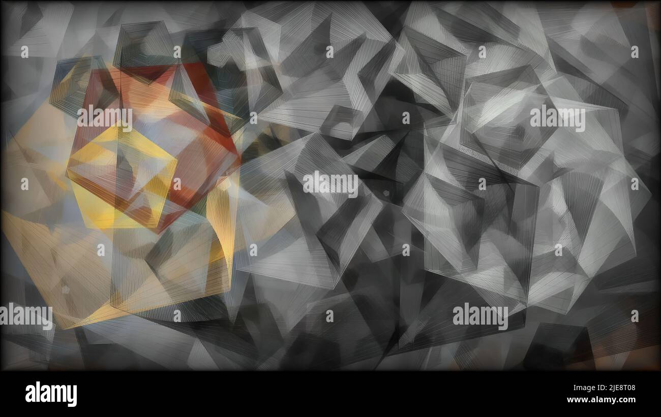 Cubes and triangles hand draw digital art Stock Photo - Alamy