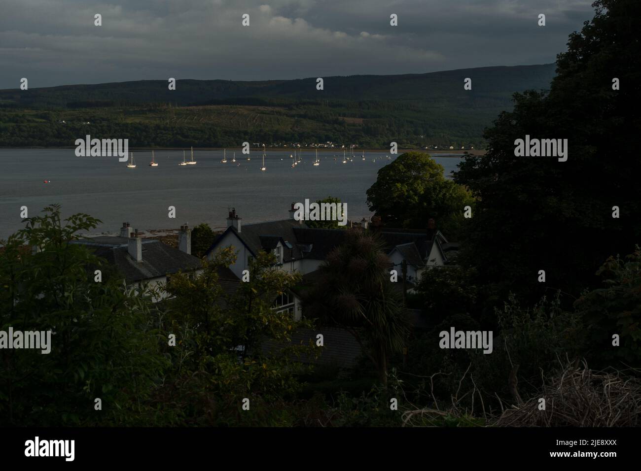 Boats on their moorings in Lamlash Bay, Isle of Arran, Scotland Stock ...