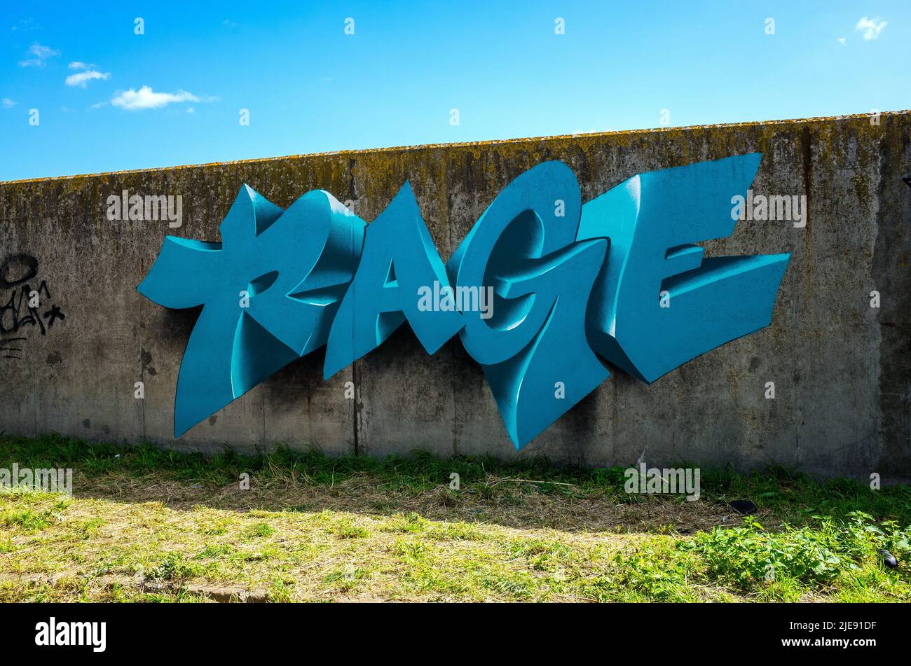 3d Graffiti street art on the River Thames, flood defence wall, Beckton ...
