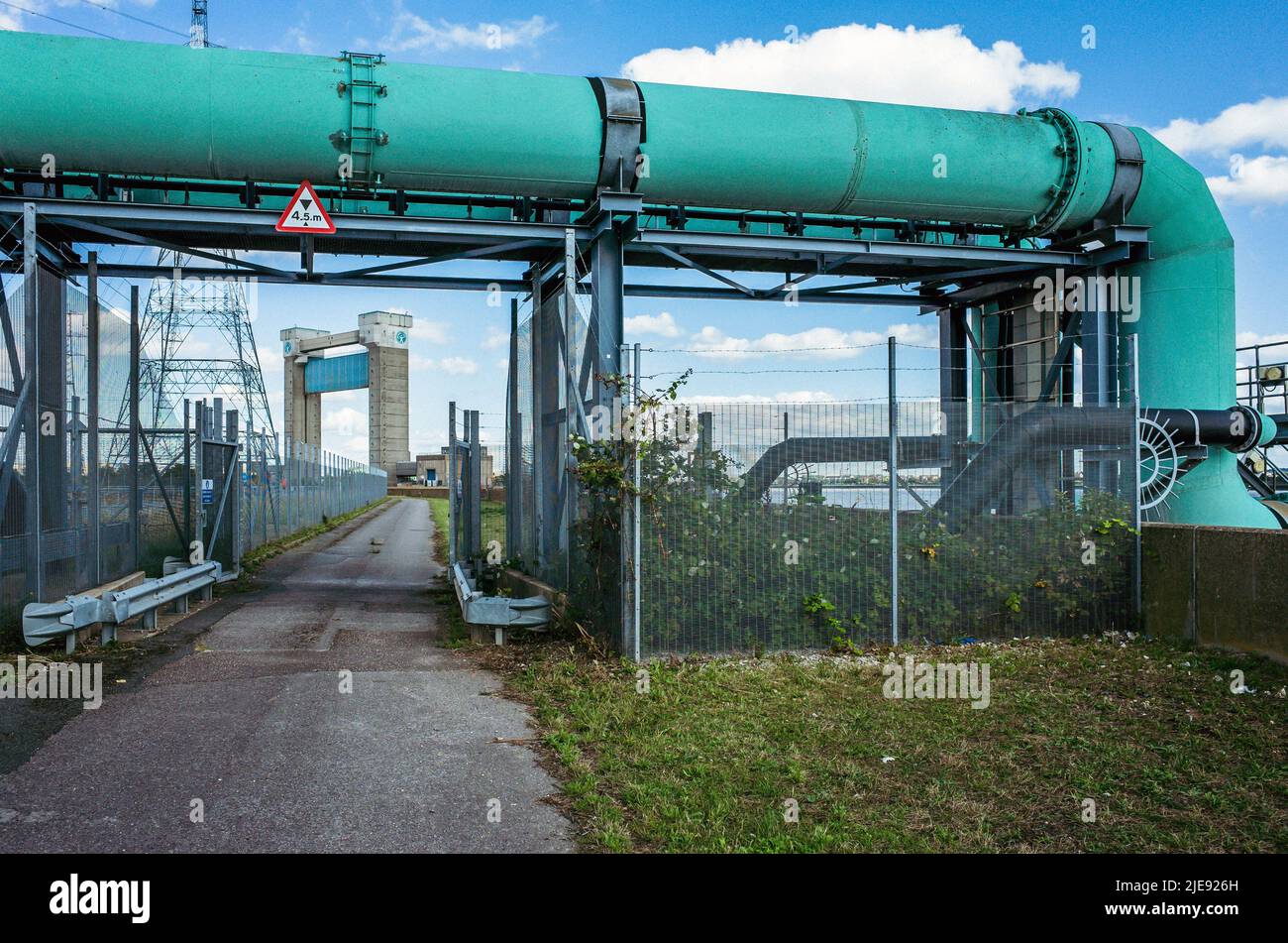 Beckton Sewage Treatment Works, overhead sewage treatment pipes lead ...