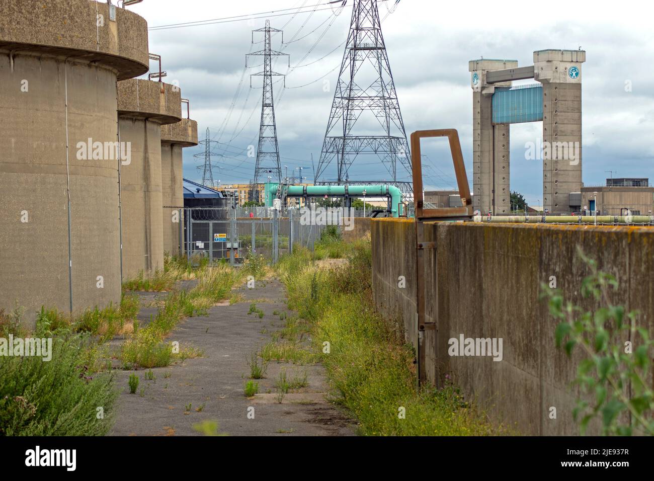 Hidden River Thames path in Beckton Sewage Treatment Works, barking ...