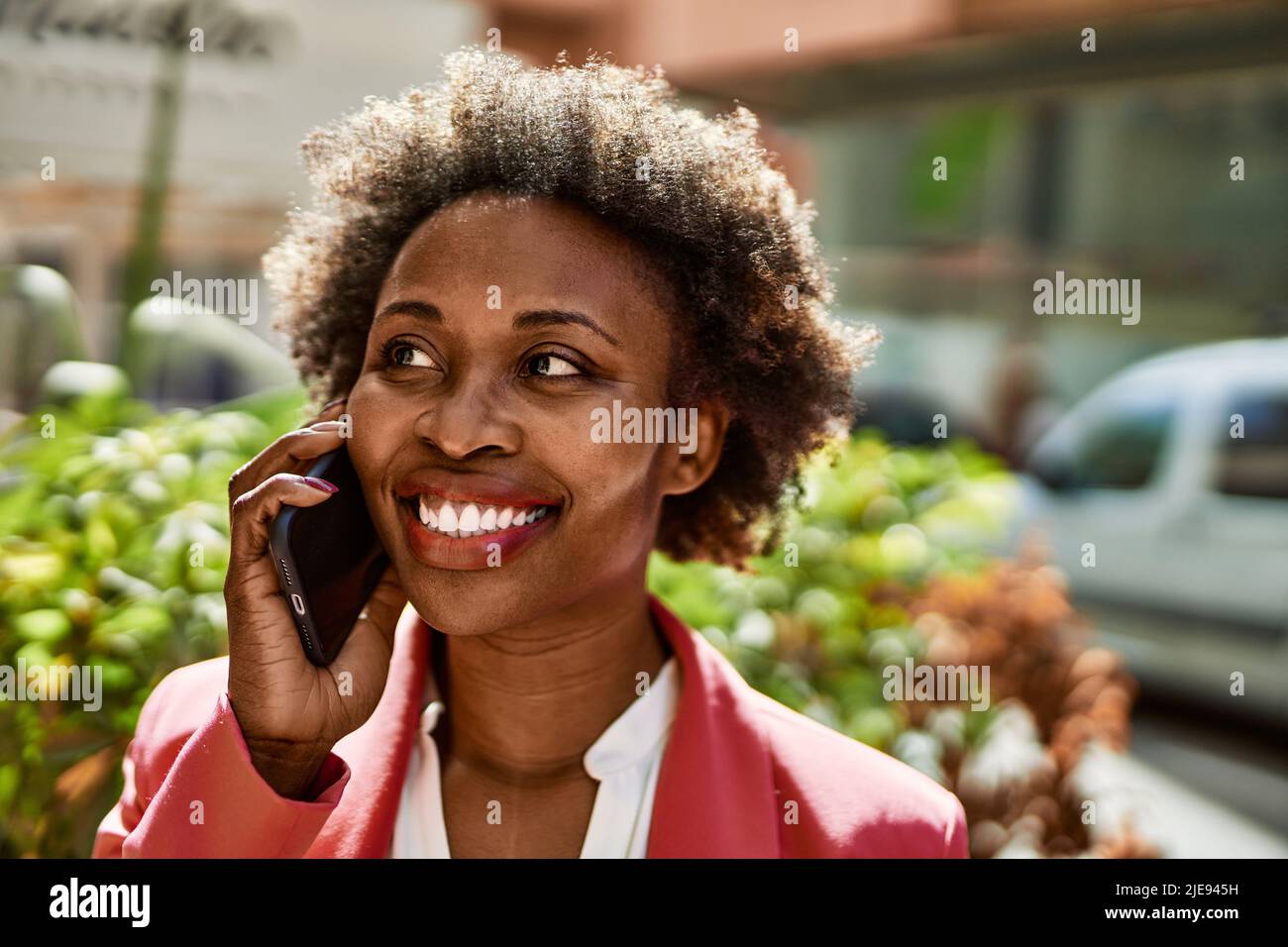 Beautiful Business African American Woman With Afro Hair Smiling Happy