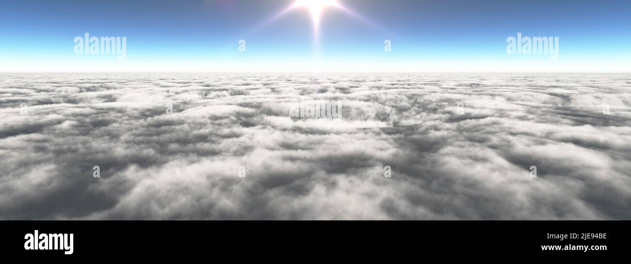 Above clouds sun ray, 3d rendering illustration Stock Photo - Alamy