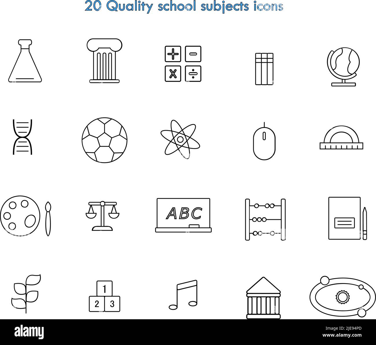 School subject outlined icon set. Pixel perfect Stock Vector Image ...