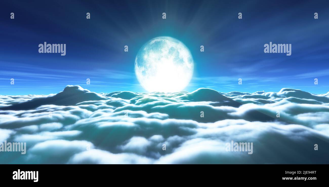 above clouds full moon illustration, 3d rendering Stock Photo - Alamy