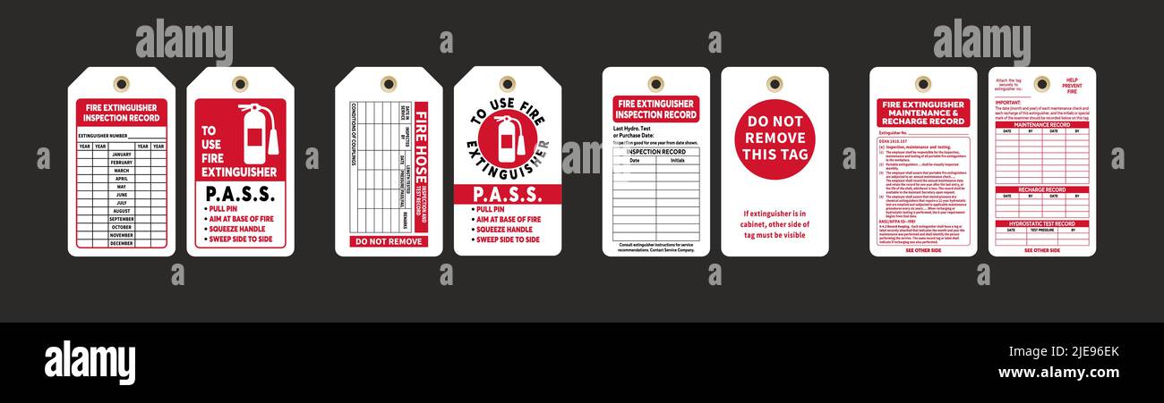 Fire Extinguisher Inspection Record Tag vector illustrations. Four ...
