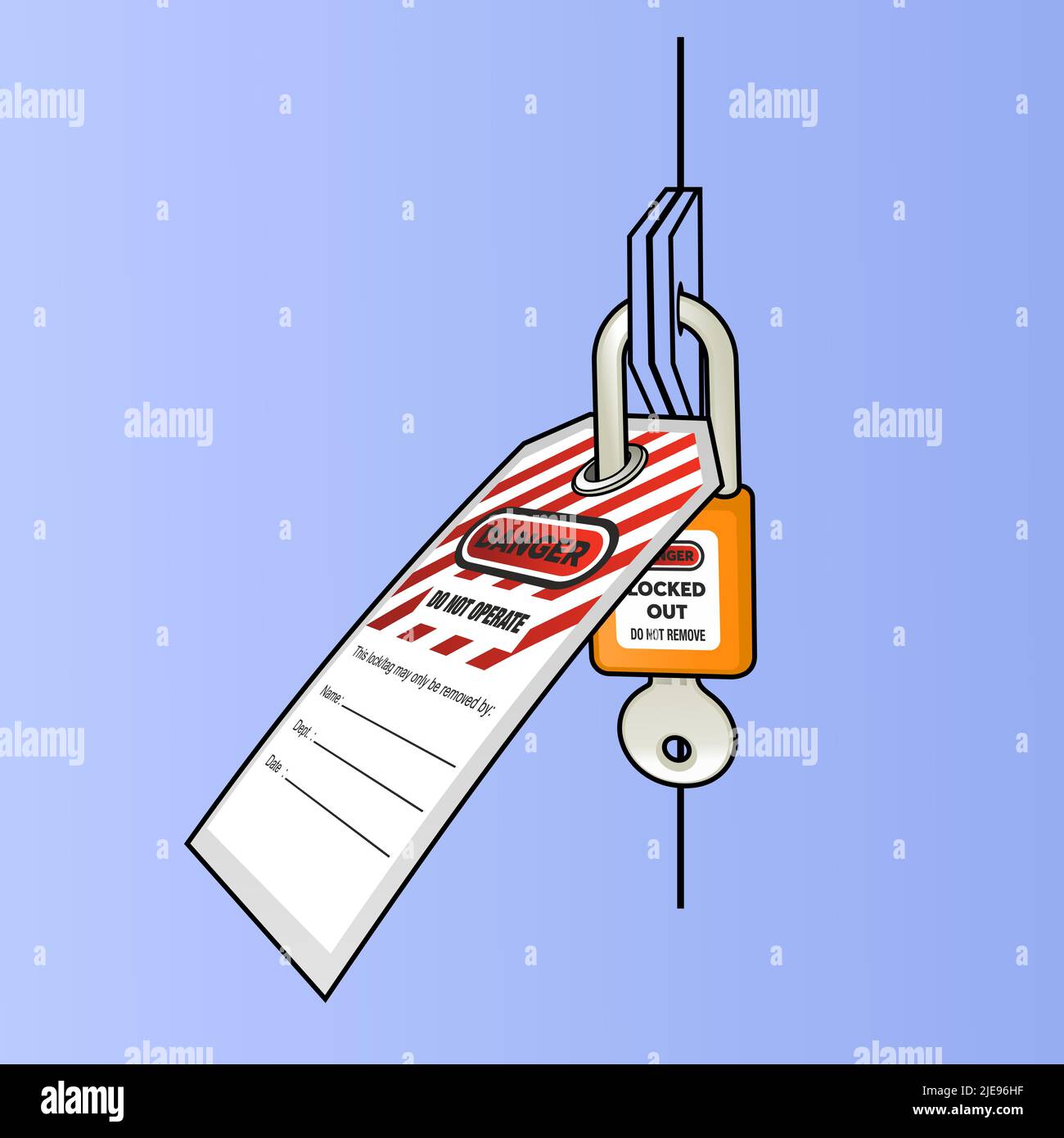 Lock out, tag out with a danger tag vector clipart illustration. Danger ...