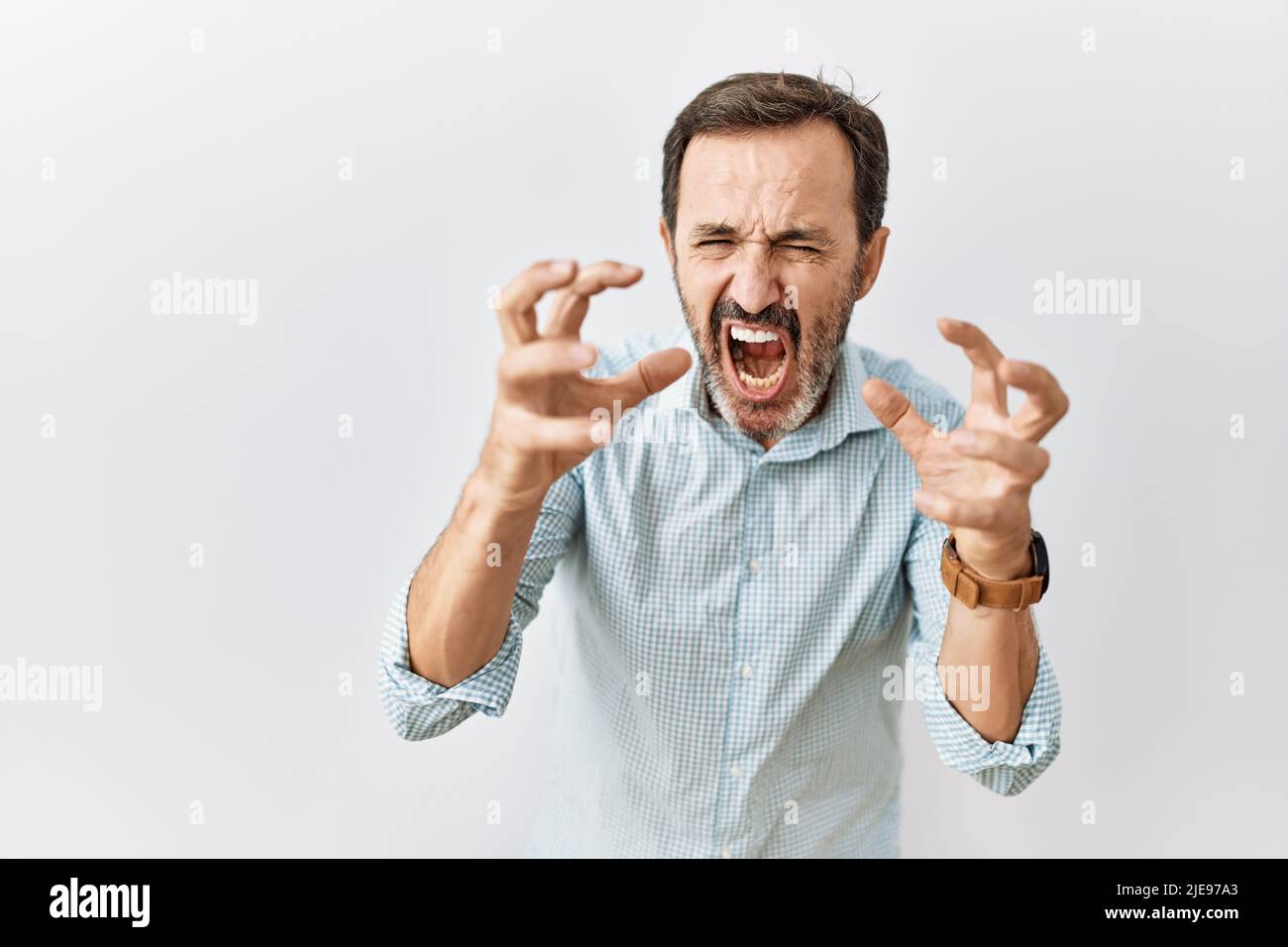 Middle age hispanic man with beard standing over isolated background ...