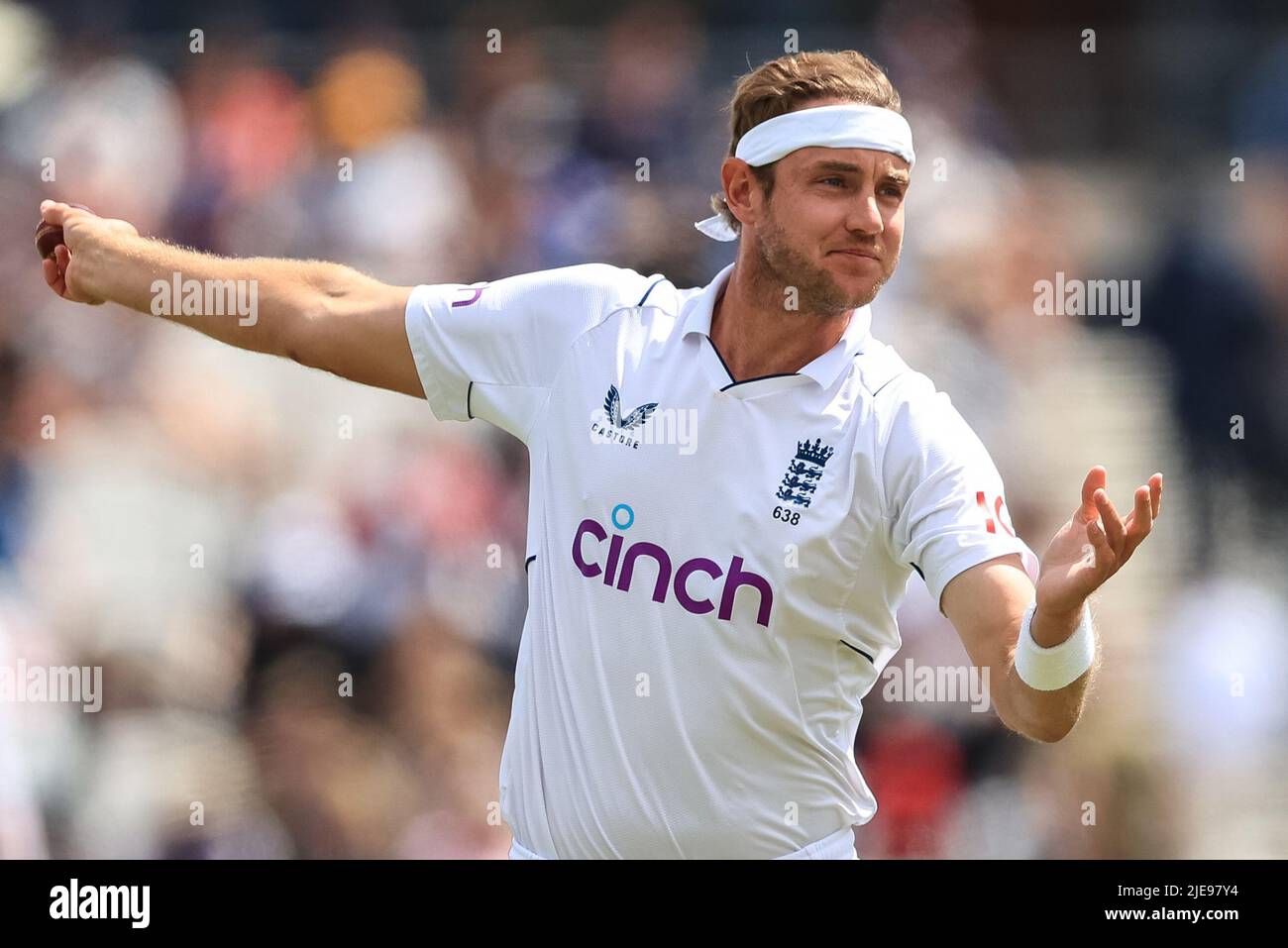 Stuart Broad of England practices his bowling after lunch Stock Photo ...