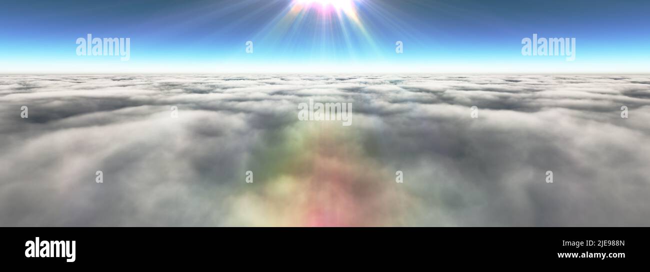 Above clouds sun ray, 3d rendering illustration Stock Photo - Alamy