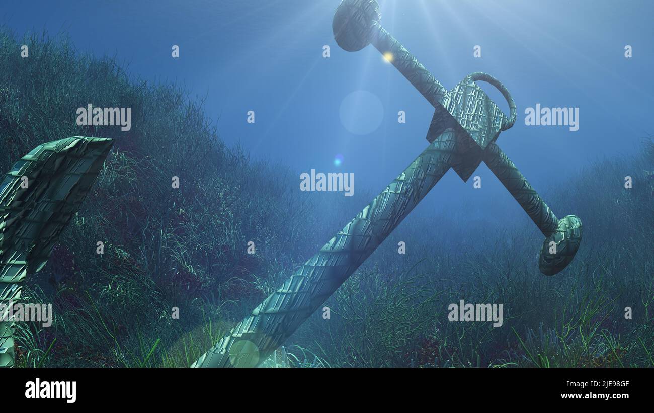anchor under water sun ray illustration 3d rendering Stock Photo - Alamy