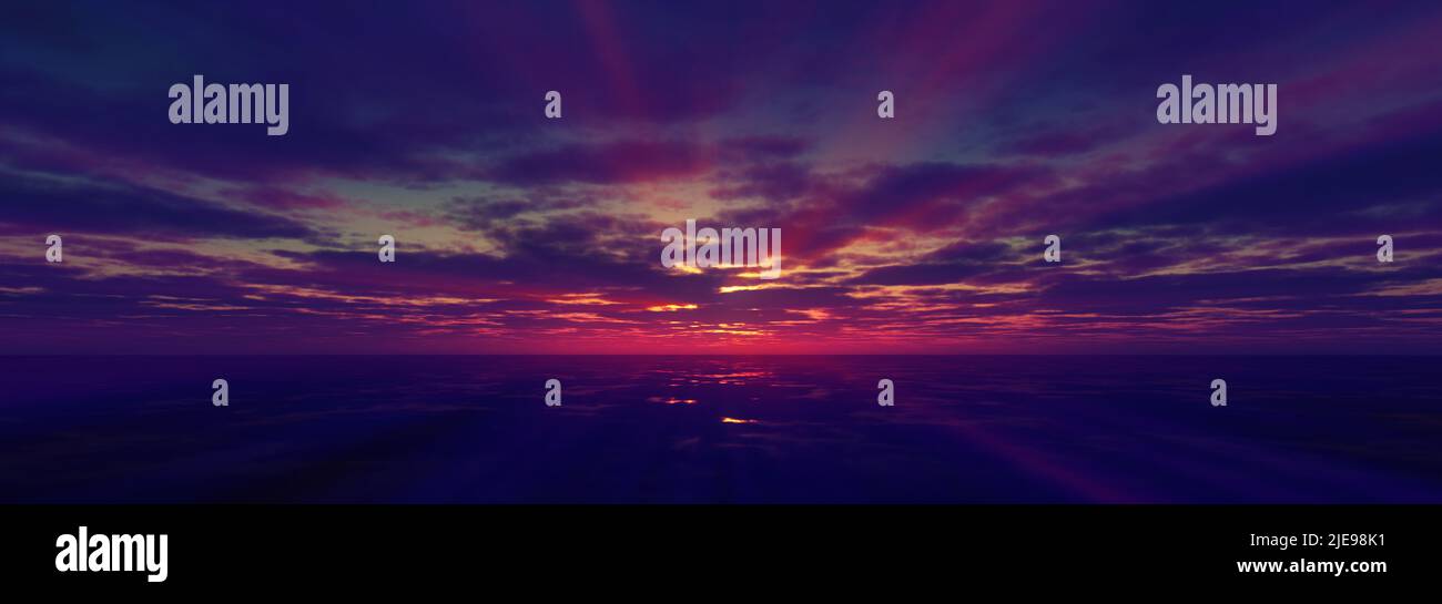 sunset calmly sea sun ray 3d render illustration Stock Photo - Alamy