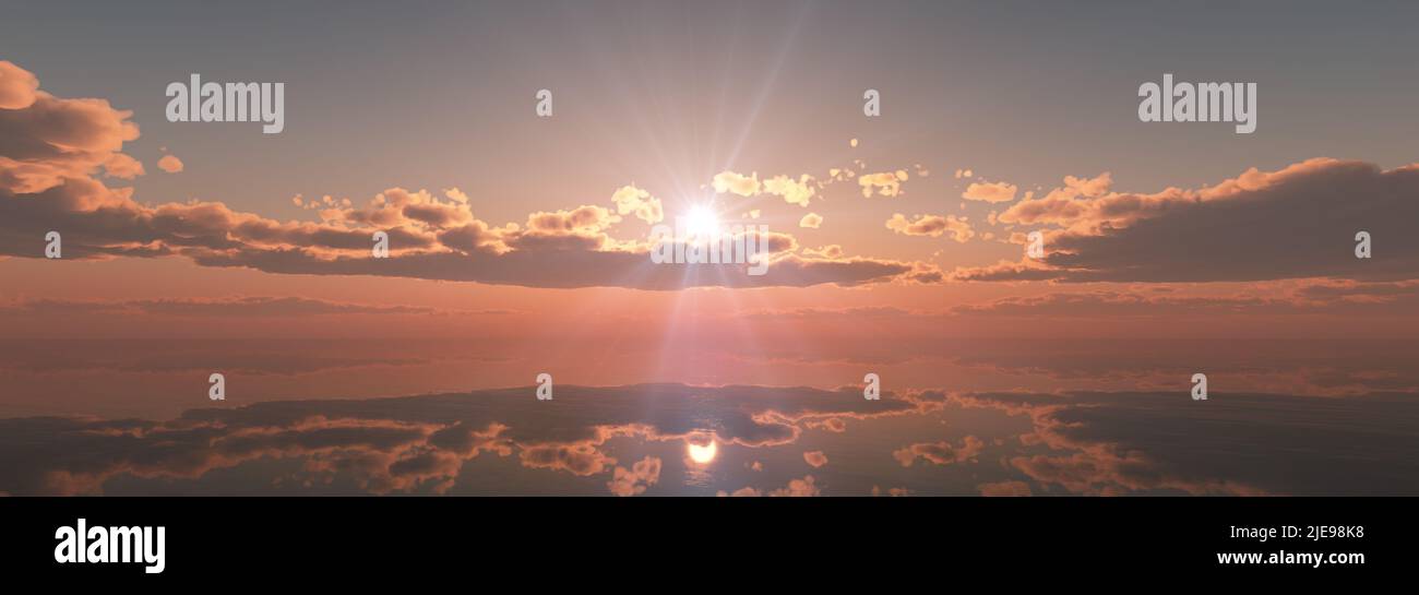 sunset calmly sea sun ray 3d render illustration Stock Photo - Alamy