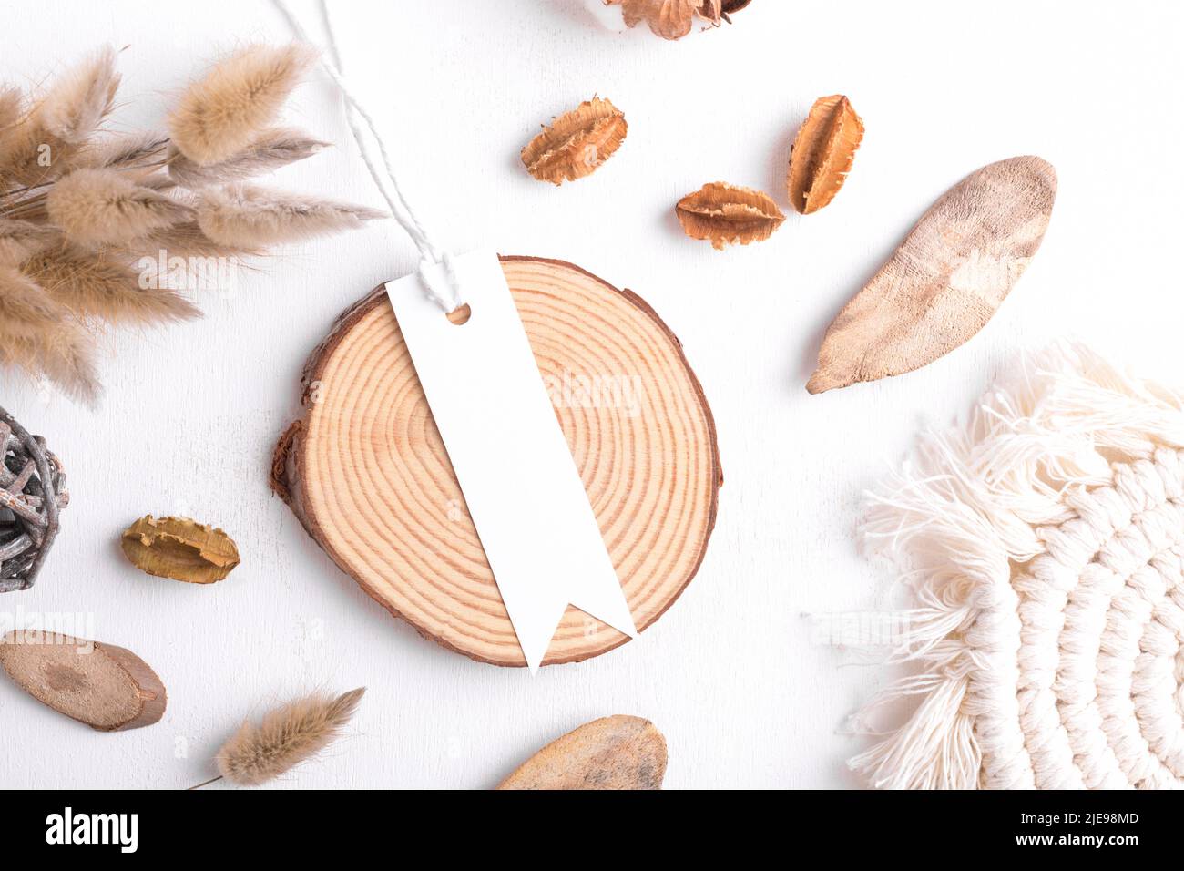 Rectangle strip white tag mockup on a white background with cotton ...