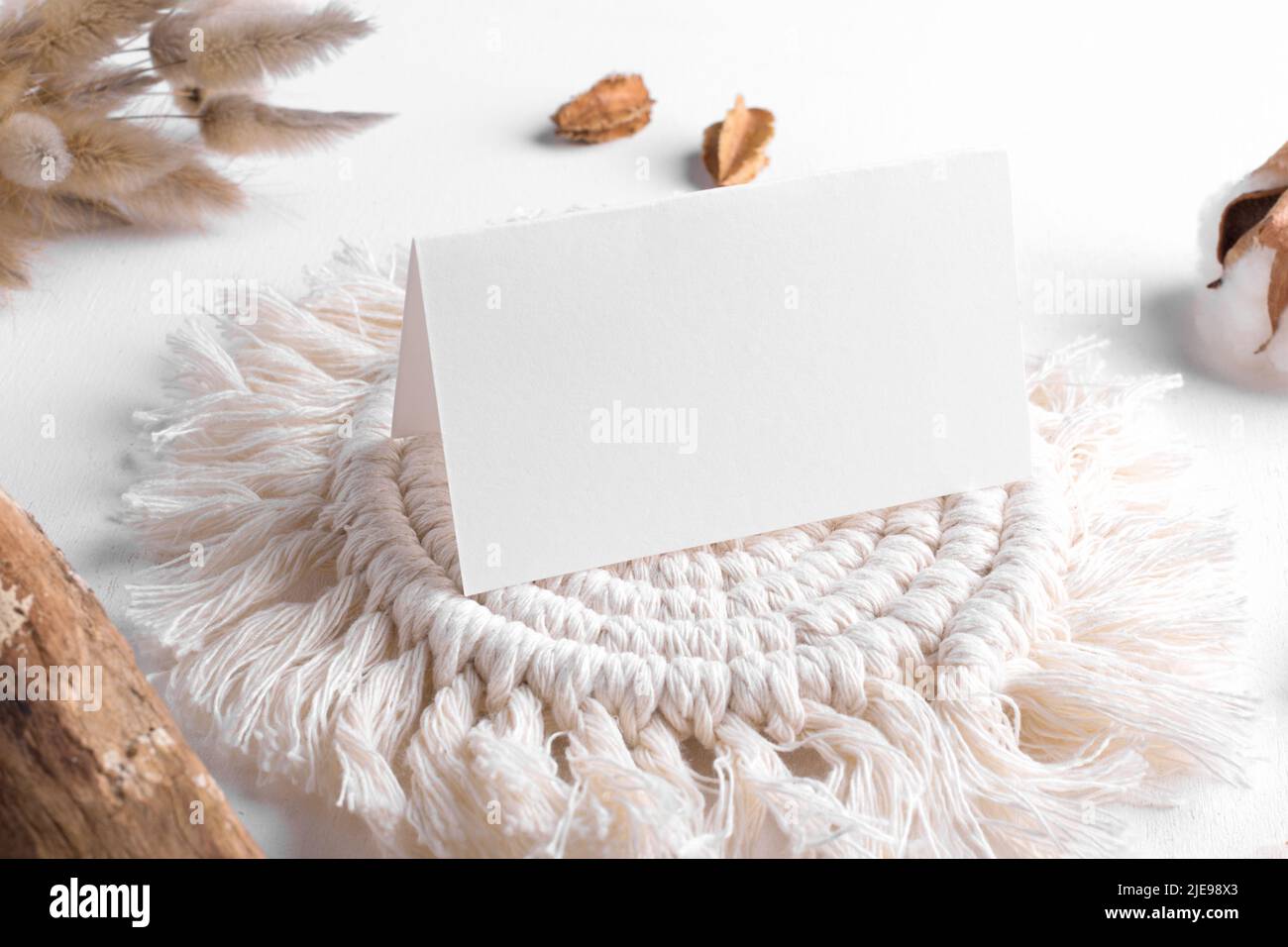 Wedding stationery folded blank card mockup 3,5x2 on white table ...