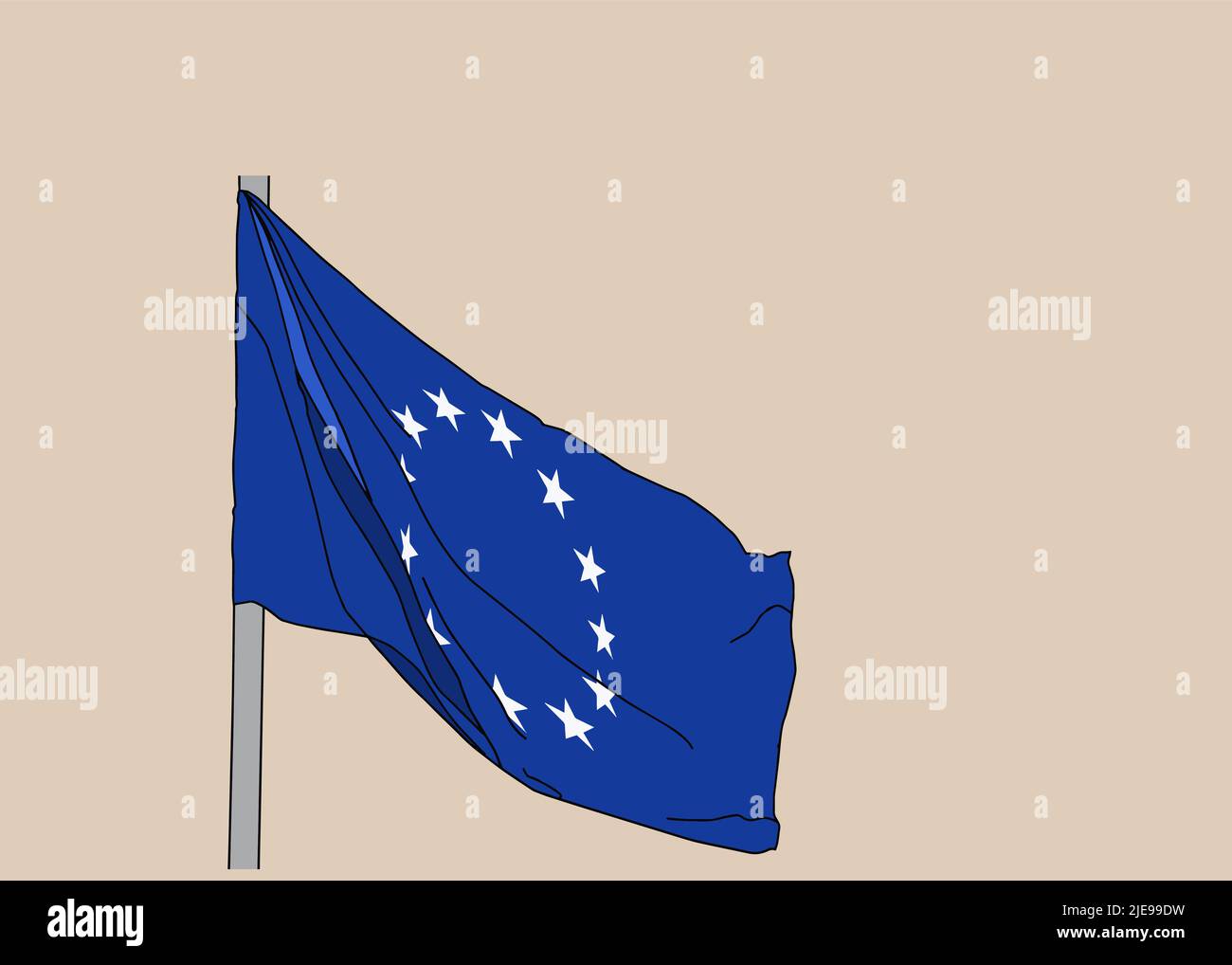 European Union flag with flagpole flat icon with long shadow. Vector ...