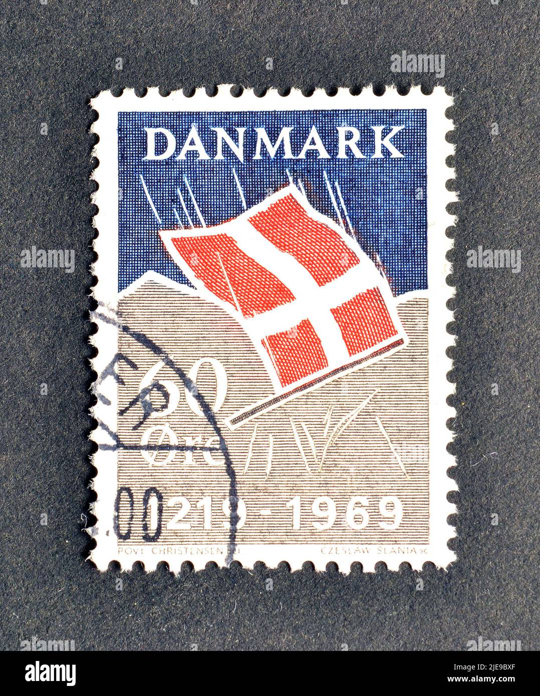 Cancelled postage stamp printed by Denmark, that shows Fall of Danish ...