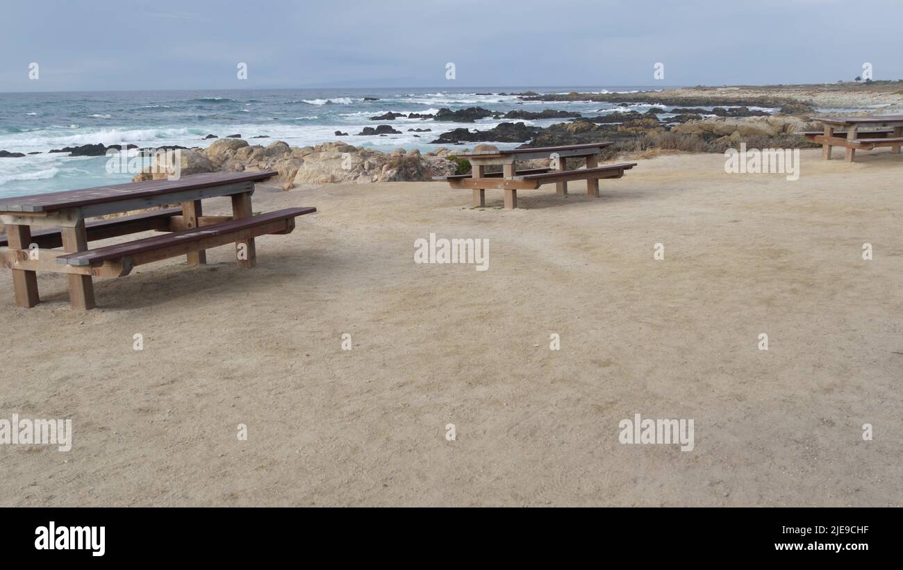 Rocky craggy pacific ocean coast, sea water waves crashing on rock, 17 ...