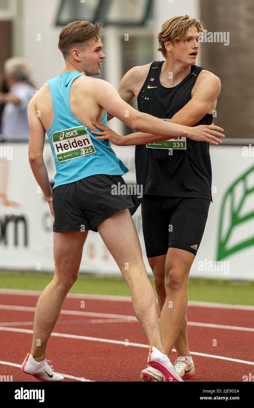 APELDOORN - Athlete Timme Koster, Mark Heiden during the 110 meter ...