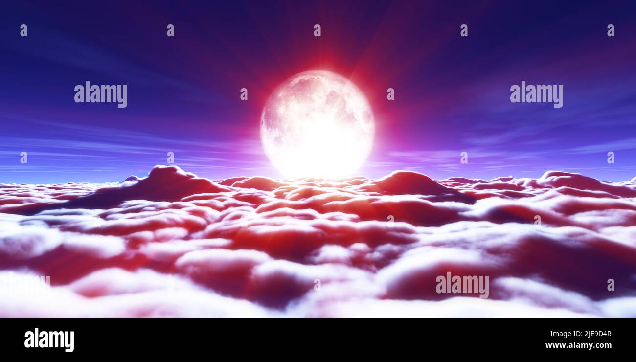 above clouds full moon illustration, 3d rendering Stock Photo - Alamy