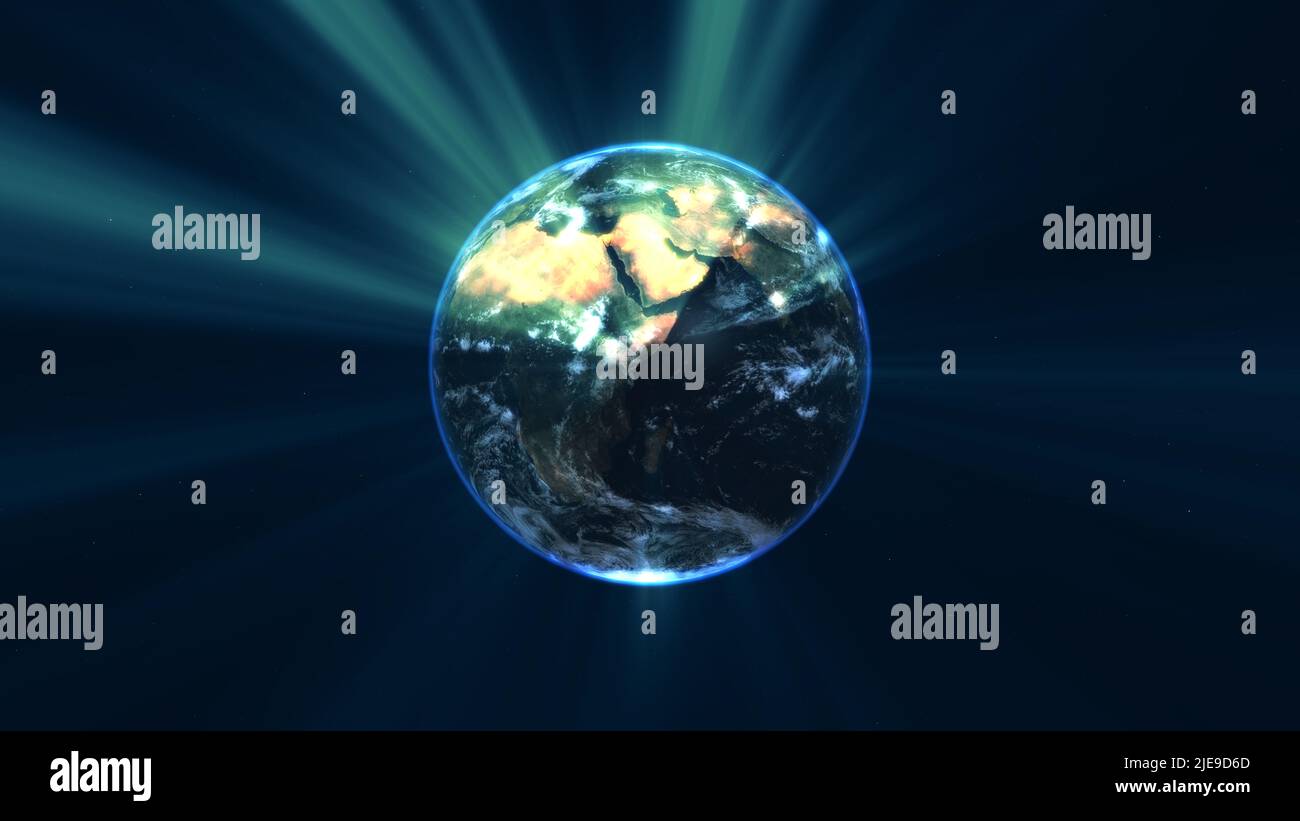 earth globe with glowing details and light rays. 3d illustration render ...