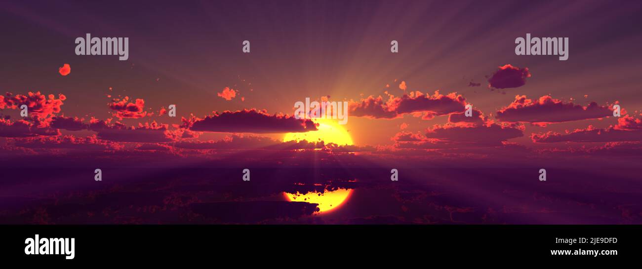 sunset calmly sea sun ray 3d render illustration Stock Photo - Alamy