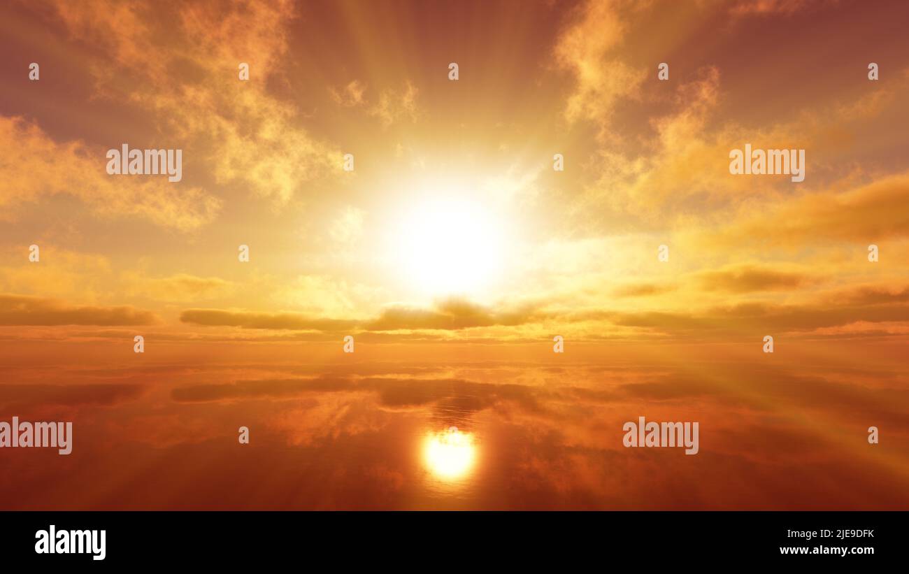 sunset calmly sea sun ray 3d render illustration Stock Photo - Alamy